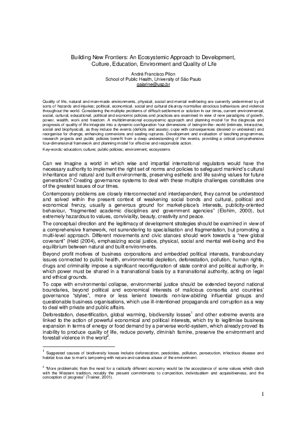 (PDF) Building New Frontiers: An Ecosystemic Approach to Development ...