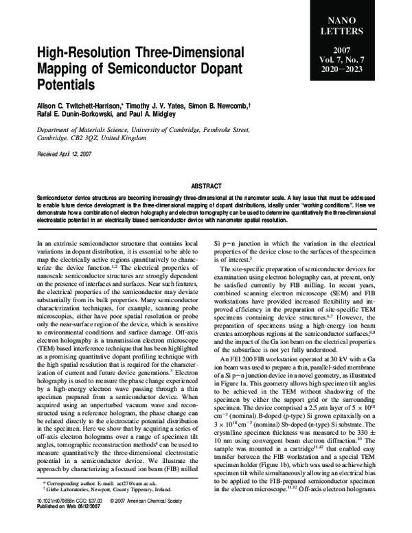 (PDF) High-Resolution Three-Dimensional Mapping of Semiconductor Dopant Potentials