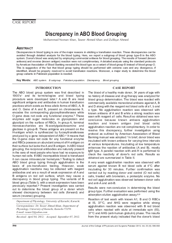 (PDF) Discrepancy in ABO Blood Grouping