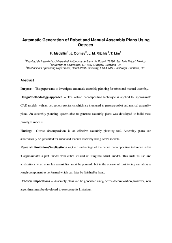 (PDF) Automatic Generation of Robot and Manual Assembly Plans Using Octrees