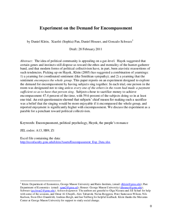 (PDF) Experiment on the Demand for Encompassment