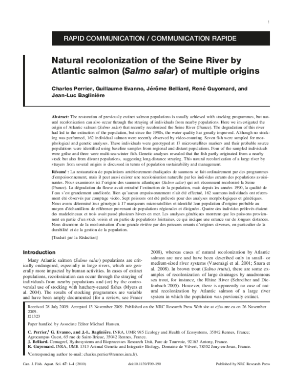 (PDF) Natural recolonization of the Seine River by Atlantic salmon ...