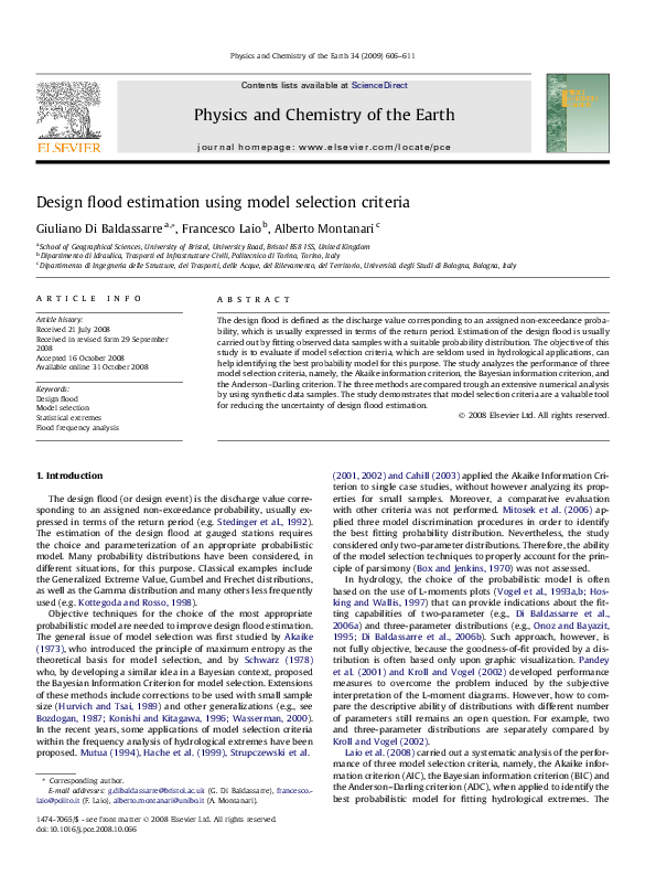 Pdf Design Flood Estimation Using Model Selection Criteria