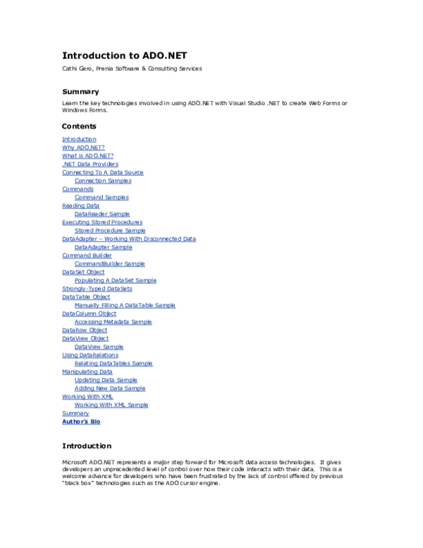 (DOC) Introduction to ADO.NET
