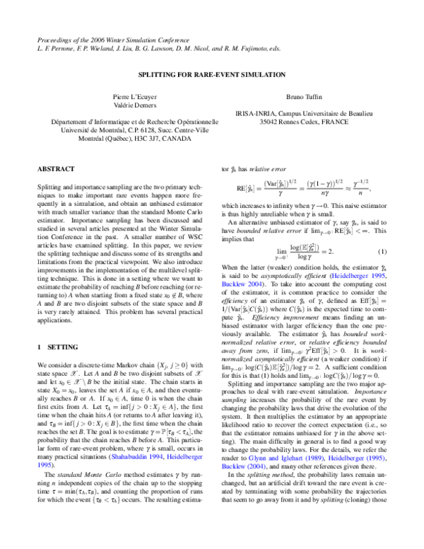 Pdf Splitting For Rare Event Simulation
