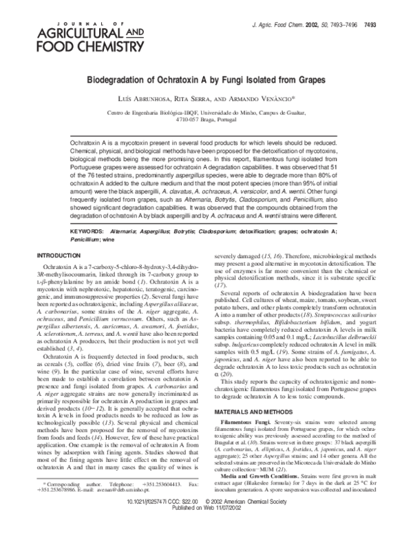 (PDF) Biodegradation of Ochratoxin A by Fungi Isolated from Grapes