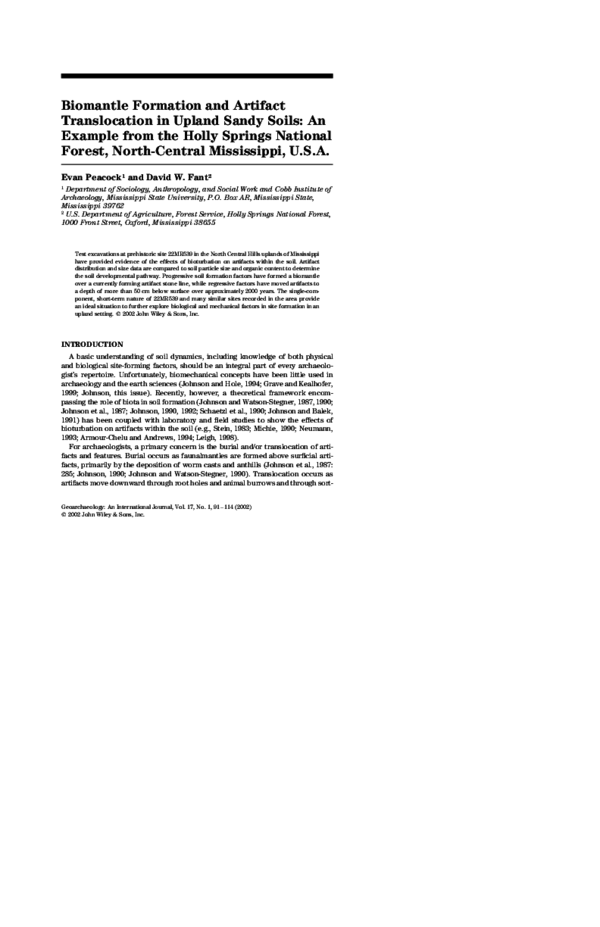(PDF) Biomantle formation and artifact translocation in upland sandy ...