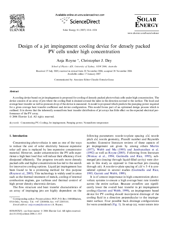 (PDF) Design of a jet impingement cooling device for densely packed PV ...