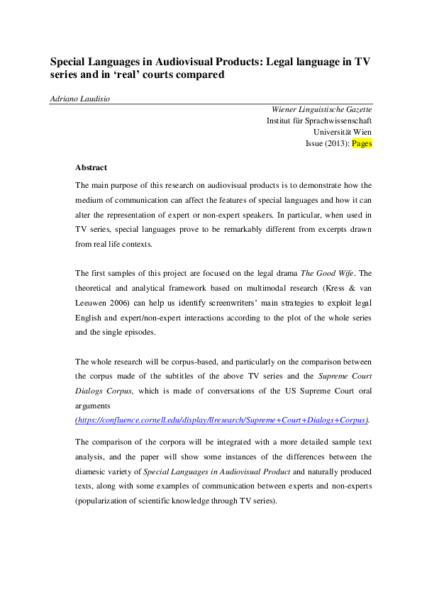 (DOC) Special Languages in Audiovisual Products: Legal language in TV ...