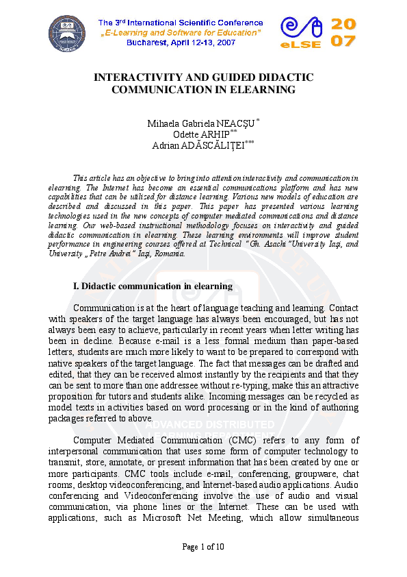(PDF) INTERACTIVITY AND GUIDED DIDACTIC COMMUNICATION IN ELEARNING