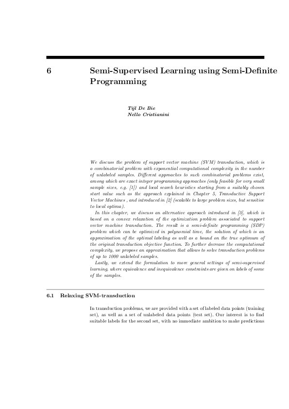 (PDF) Semi-Supervised Learning Using Semi-Definite Programming