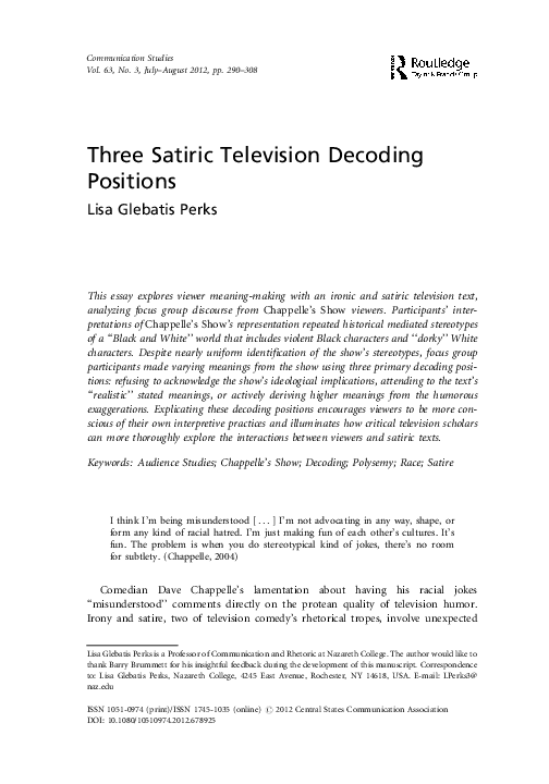 (PDF) Three Satiric Television Decoding Positions | Lisa Perks ...