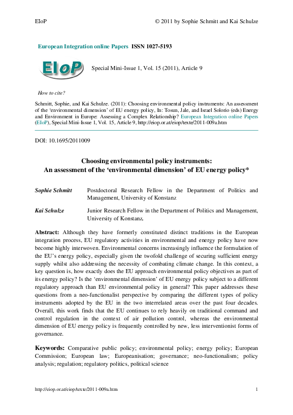(PDF) Choosing environmental policy instruments: An assessment of the ...