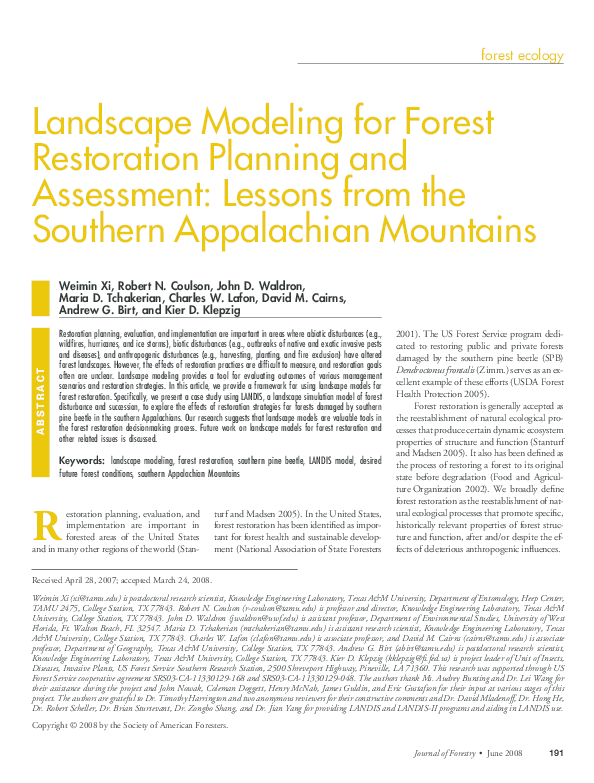 (PDF) Landscape Modeling for Forest Restoration Planning and Assessment ...