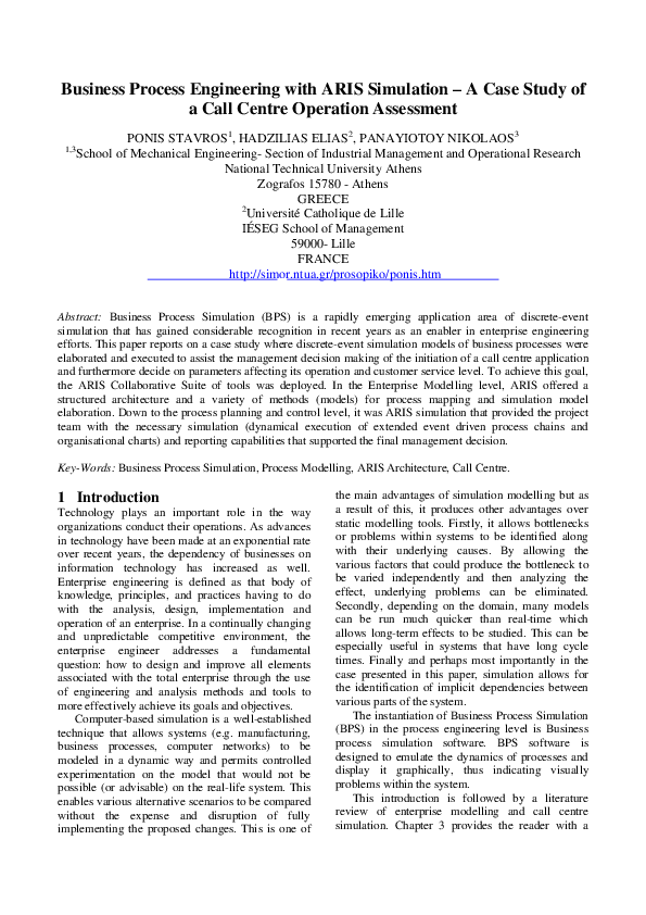 (PDF) Business Process Engineering with ARIS Simulation - A Case Study ...