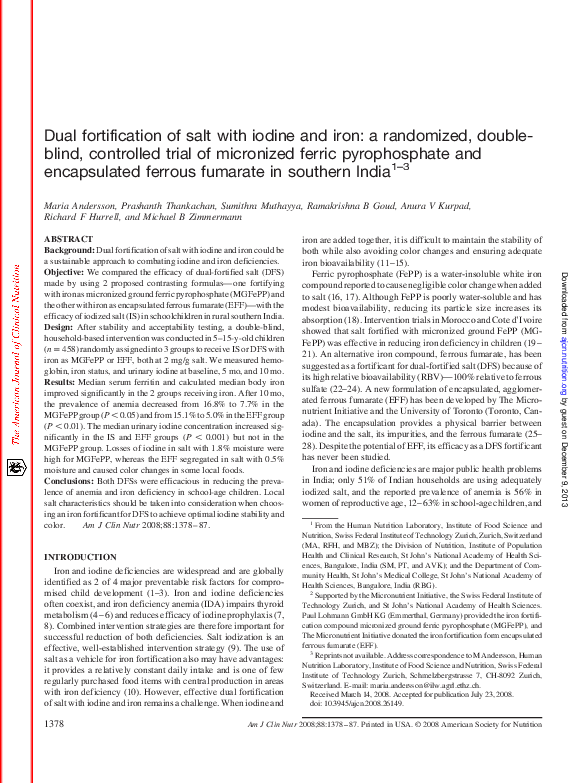 Pdf Dual Fortification Of Salt With Iodine And Iron A Randomized