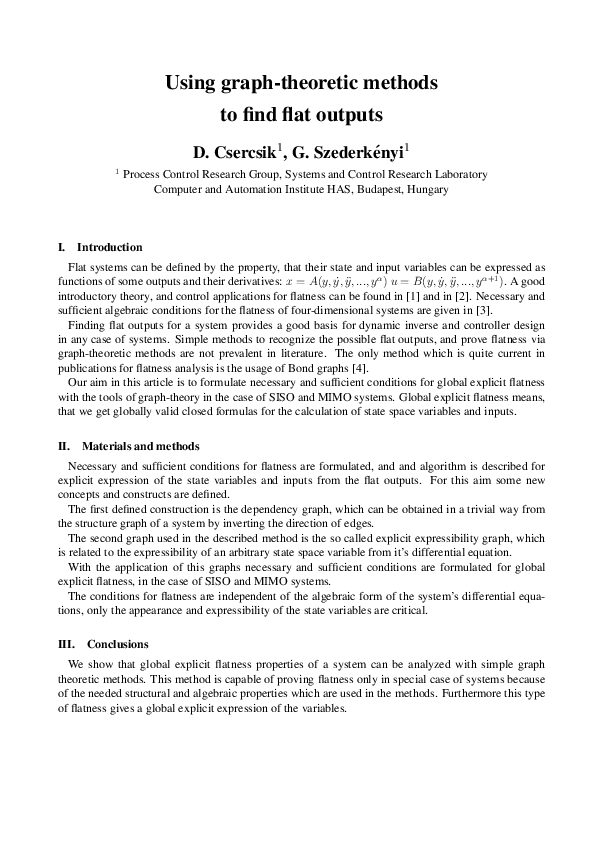 (PDF) Using graph-theoretic methods to find flat outputs