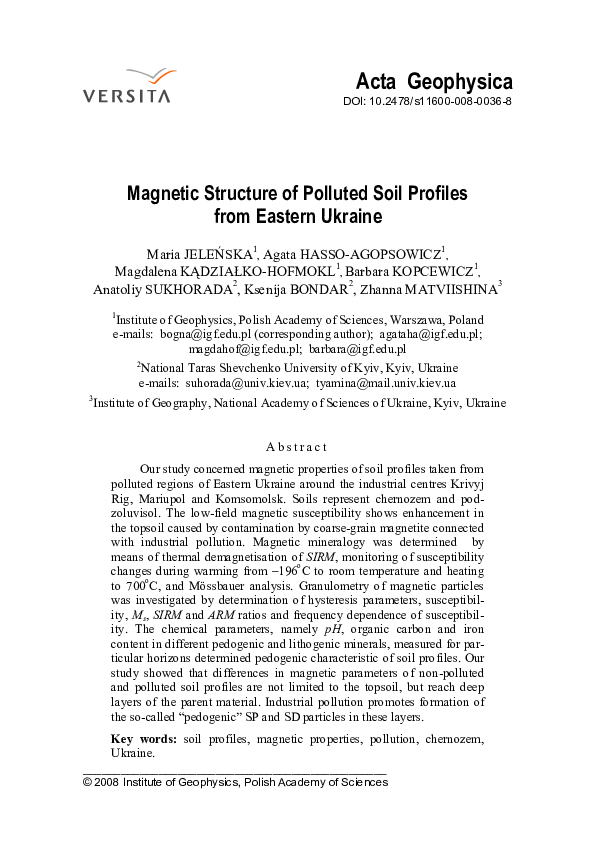 (PDF) Magnetic structure of polluted soil profiles from Eastern Ukraine