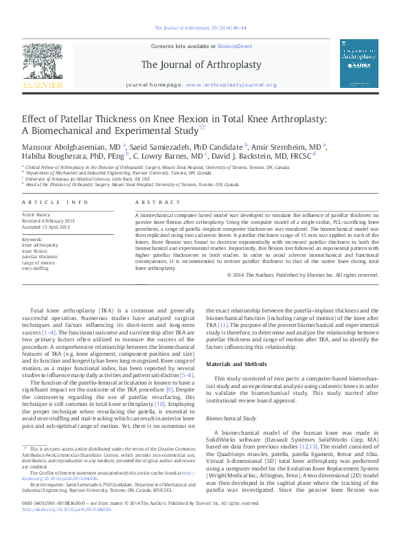 (PDF) Effect of Patellar Thickness on Knee Flexion in Total Knee ...