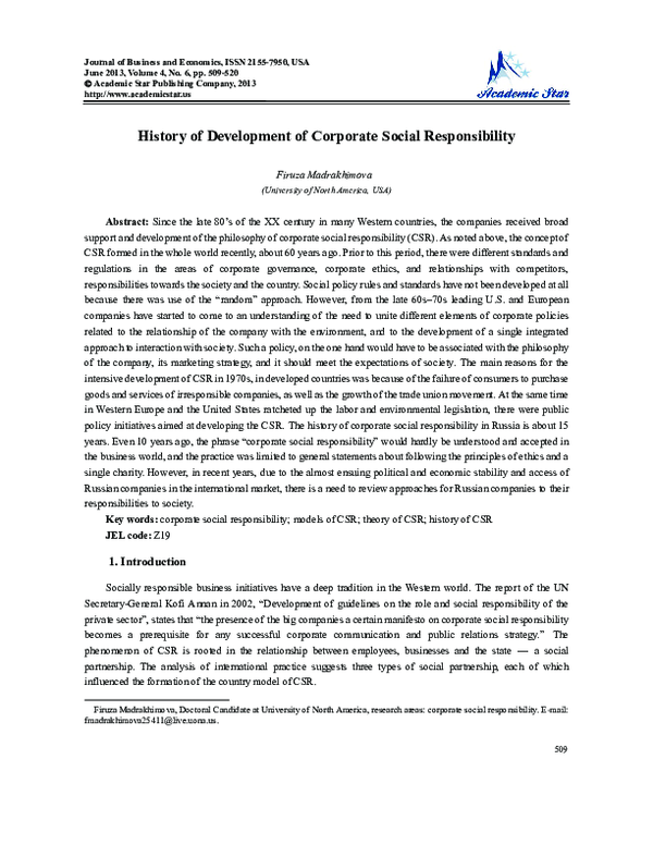 (PDF) History of Development of Corporate Social Responsibility