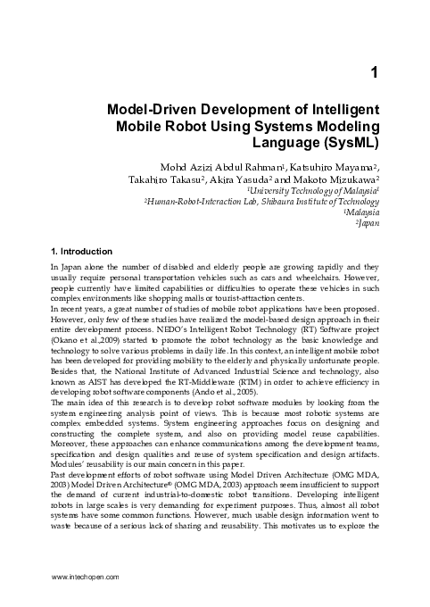 Pdf Model Driven Development Of Intelligent Mobile Robot Using Systems Modeling Language Sysml