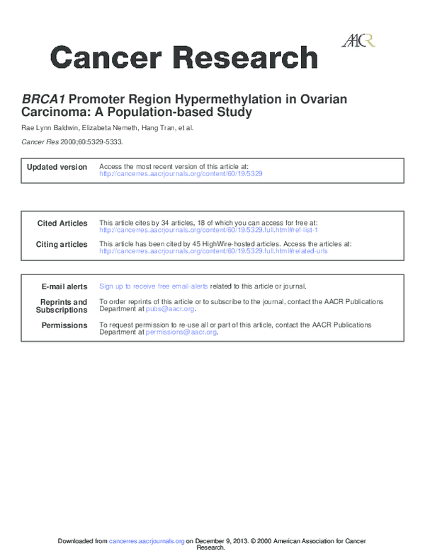 (PDF) BRCA1 Promoter Region Hypermethylation in Ovarian Carcinoma: A ...