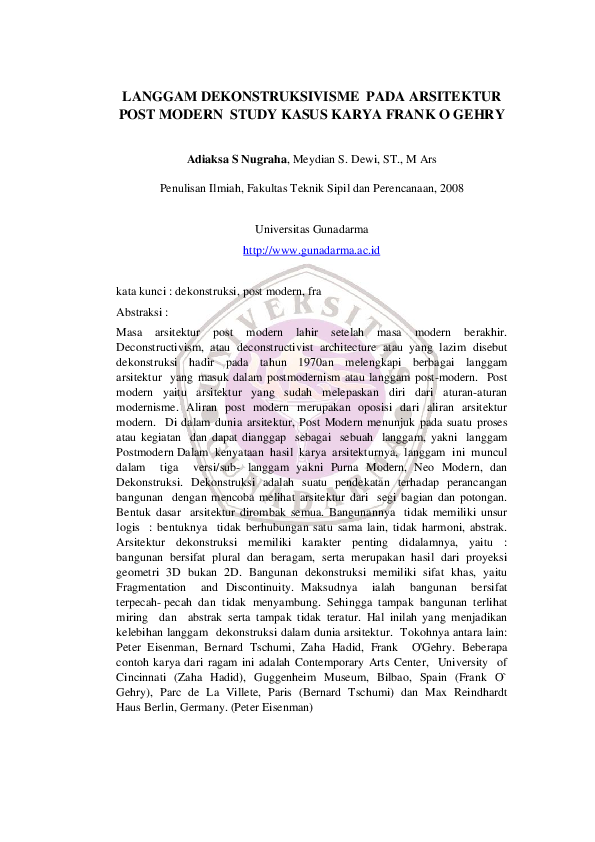 (PDF) LANGGAM DEKONSTRUKSIVISME PADA ARSITEKTUR POST MODERN STUDY KASUS ...