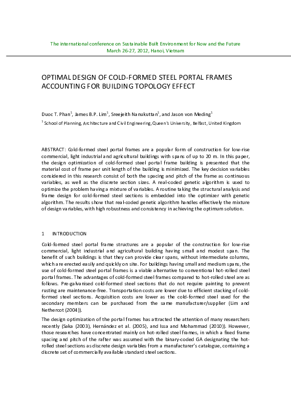 (PDF) Optimal Design of Cold-Formed Steel Portal Frames Accounting for ...