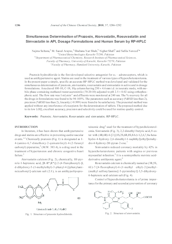 (PDF) Simultaneous Determination of Prazosin, Atorvastatin, Rosuvastatin and Simvastatin in API ...