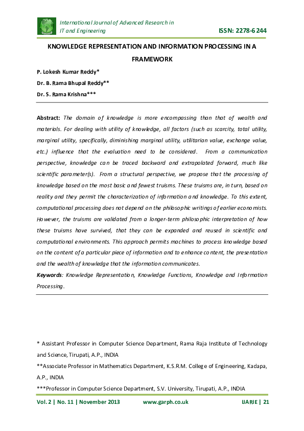 Pdf Knowledge Representation And Information Processing In A Framework