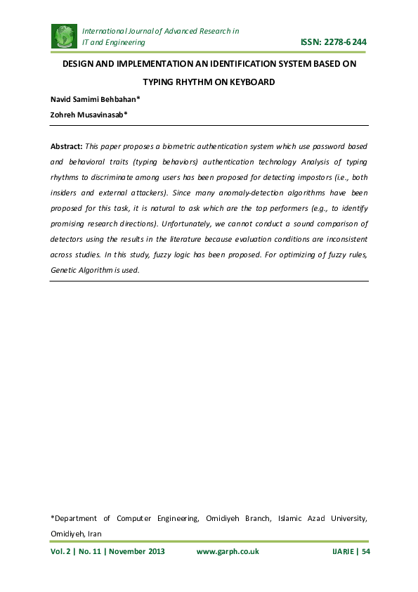 (PDF) DESIGN AND IMPLEMENTATION AN IDENTIFICATION SYSTEM BASED ON ...