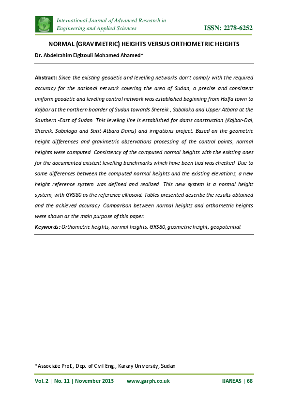 (PDF) NORMAL (GRAVIMETRIC) HEIGHTS VERSUS ORTHOMETRIC HEIGHTS