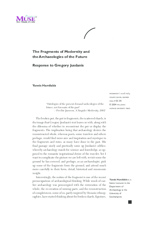 (PDF) The Fragments of Modernity and the Archaeologies of the Future ...