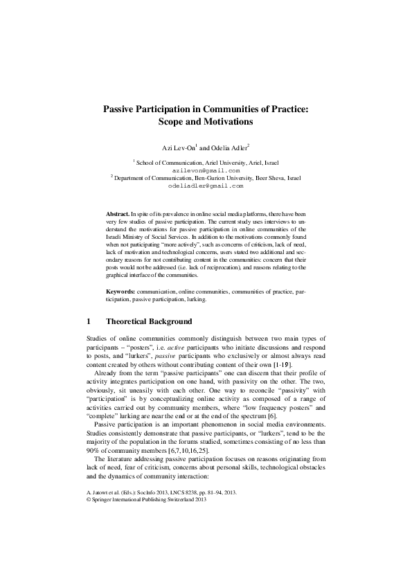 (PDF) Passive Participation in Communities of Practice: Scope and ...