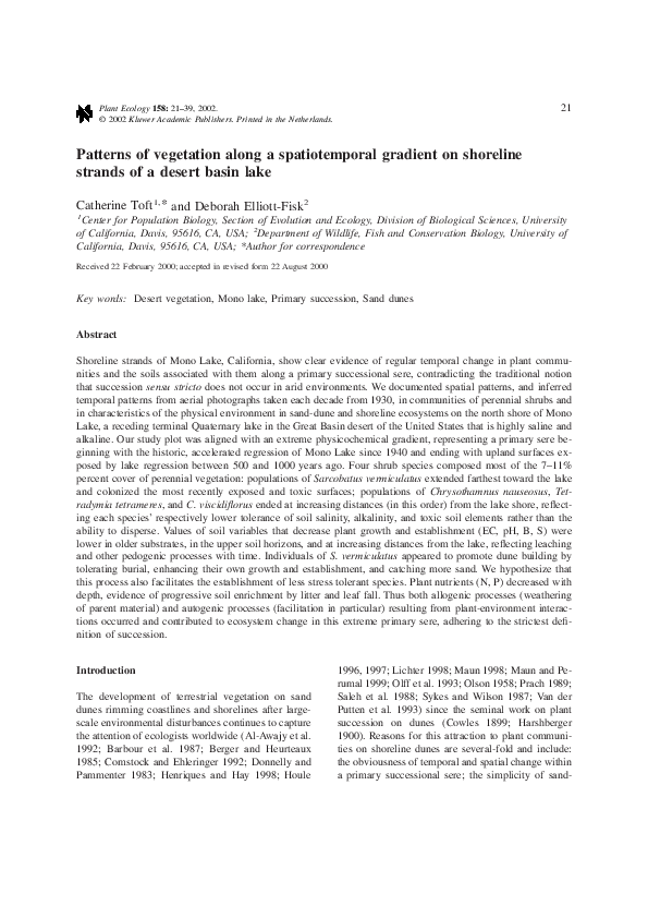 Pdf Patterns Of Vegetation Along A Spatiotemporal Gradient On Shoreline Strands Of A Desert