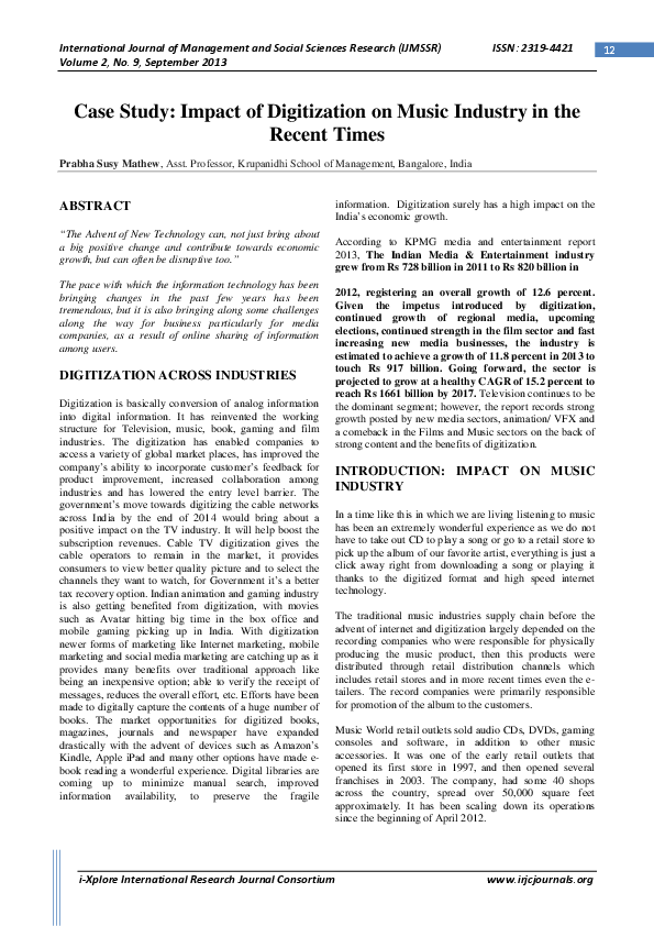 (PDF) Case Study: Impact of Digitization on Music Industry in the ...