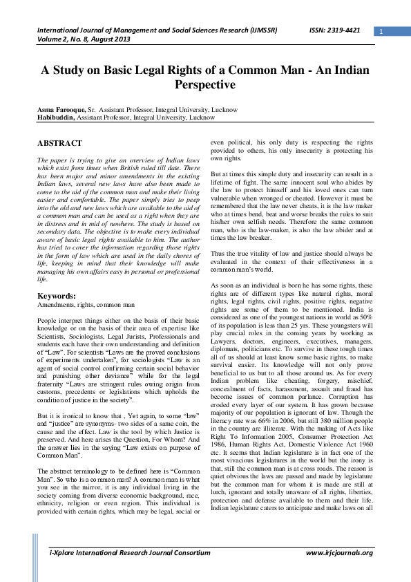 (PDF) A Study on Basic Legal Rights of a Common Man -An Indian Perspective