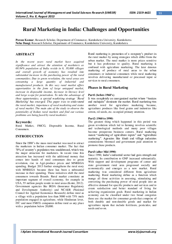 (PDF) Rural Marketing in India: Challenges and Opportunities