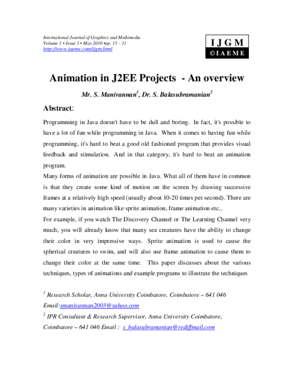 (PDF) Animation in J2EE Projects -An overview