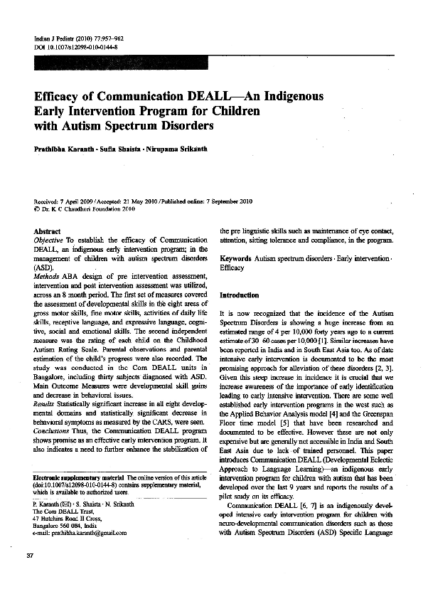 (PDF) Efficacy of Communication DEALL—An Indigenous Early Intervention Program for Children with ...
