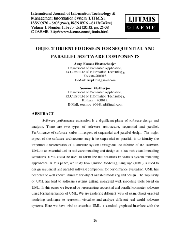 (PDF) OBJECT ORIENTED DESIGN FOR SEQUENTIAL AND PARALLEL SOFTWARE COMPONENTS