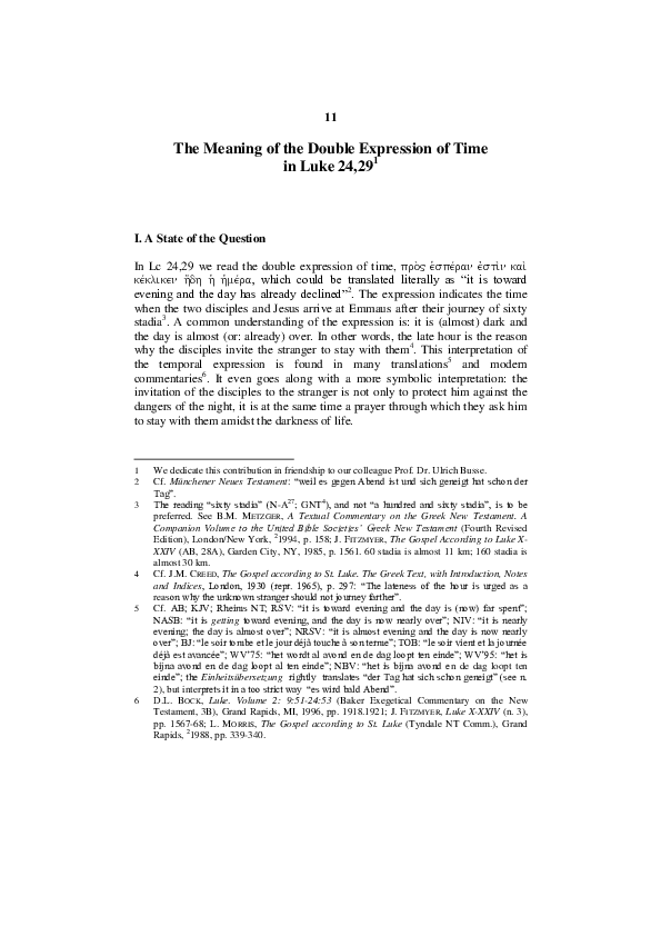 (PDF) The Meaning of the Double Expression of Time in Luke 24,29