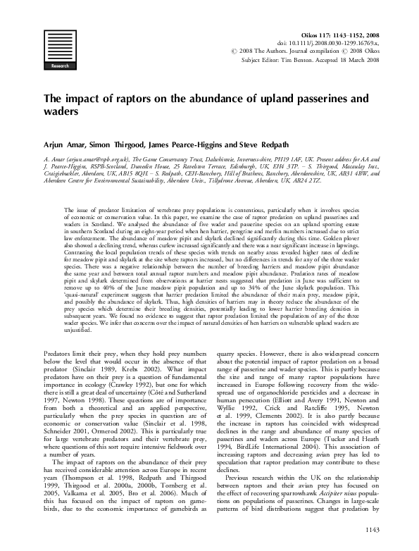 (PDF) The impact of raptors on the abundance of upland passerines and ...