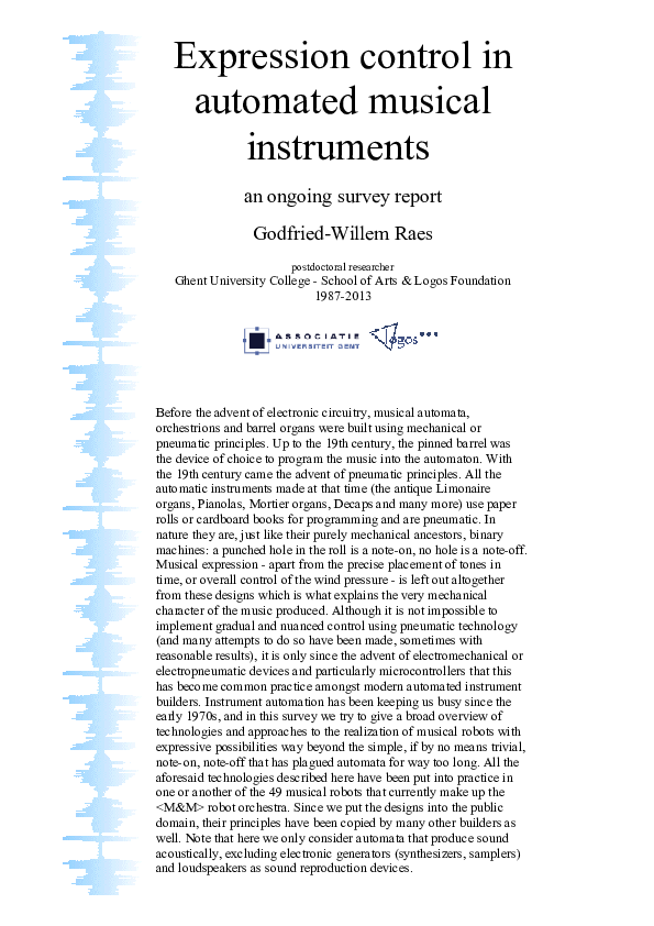 (PDF) Expression control in automated musical instruments