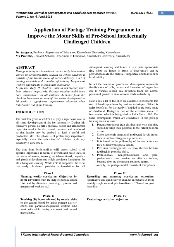 (PDF) Application of Portage Training Programme to Improve the Motor ...