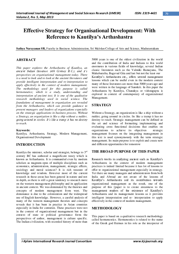 (PDF) Effective Strategy for Organisational Development: With Reference to Kautilya's Arthashastra