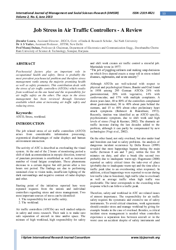 (PDF) Job Stress in Air Traffic Controllers -A Review