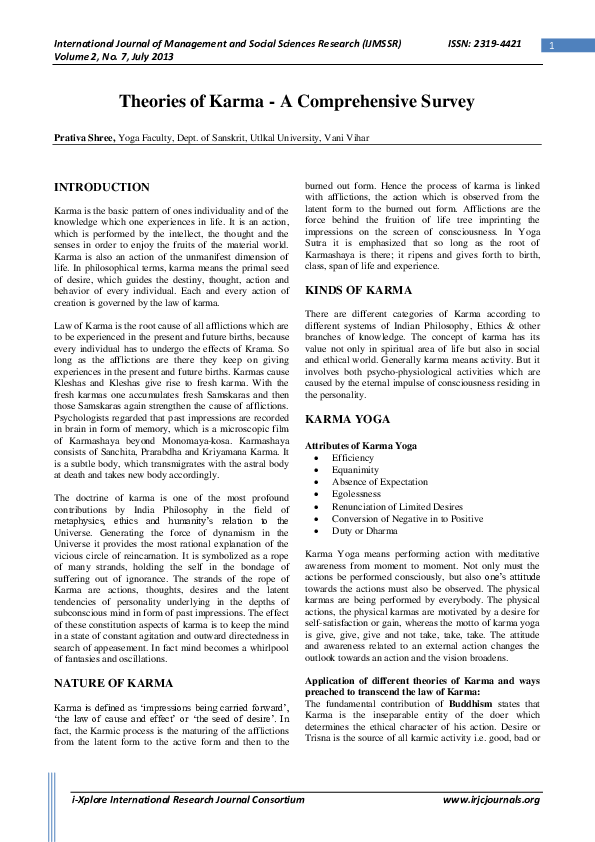 (PDF) Theories of Karma -A Comprehensive Survey INTRODUCTION