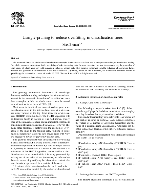 (PDF) Using J-Pruning to Reduce Overfitting In Classification Trees