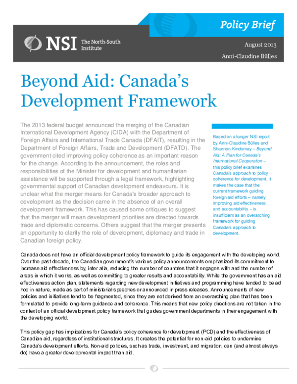 (PDF) Beyond Aid: Canada's Development Framework